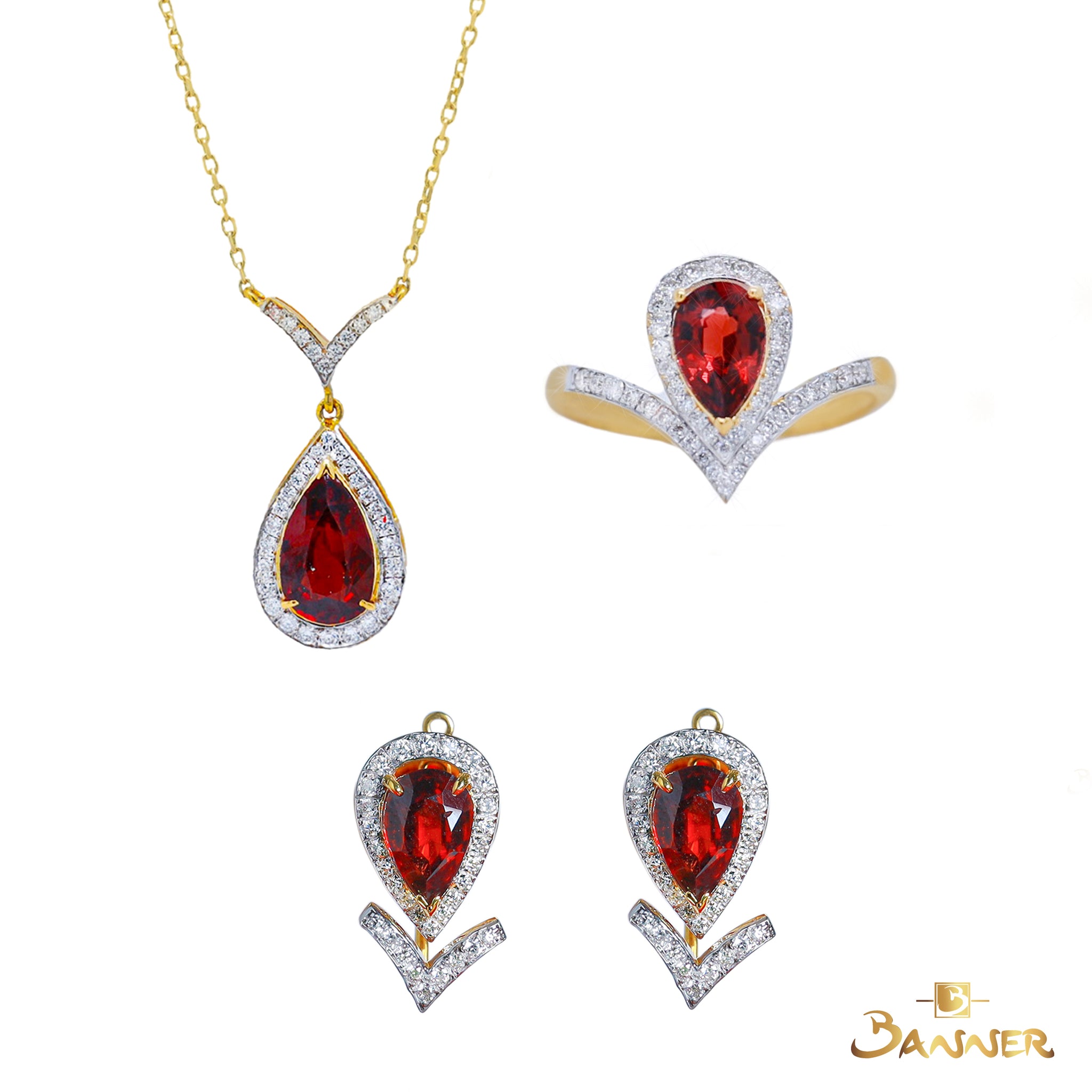 Pear-Shaped Garnet and Diamond Zest Set