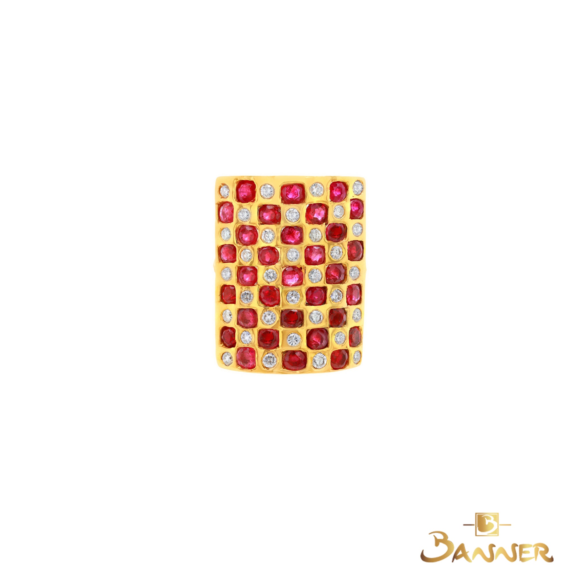 Ruby and Diamond Checkered Ring